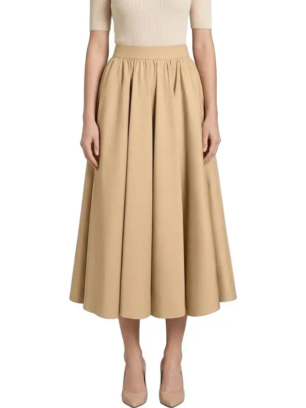 PATOU Pleated Cotton Midi Skirt - Beige