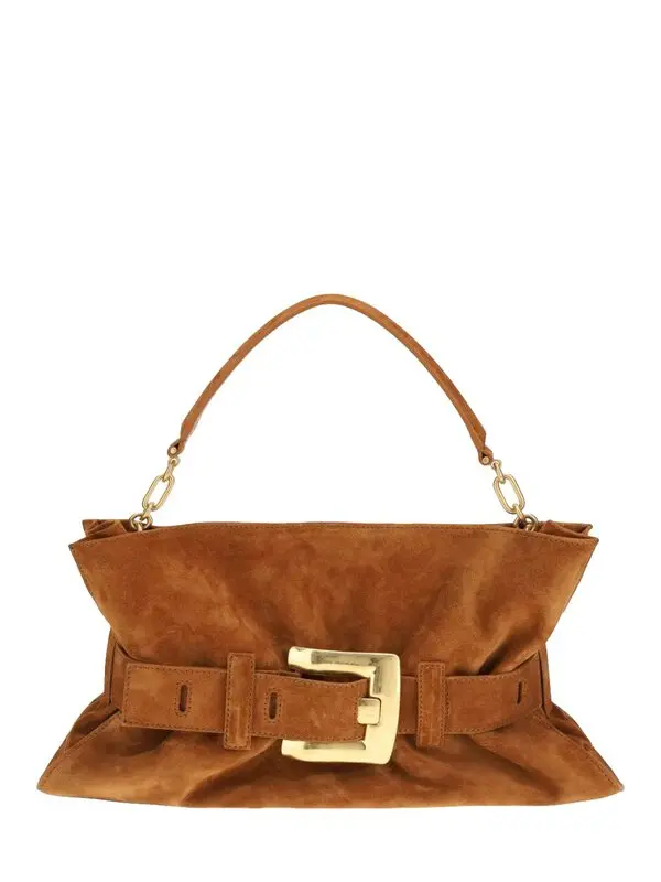 Balmain Anthem Mini Gathered Suede Bag - Brown