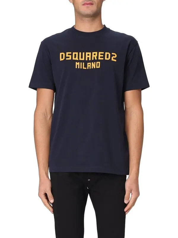 Dsquared2 Short-sleeved Cotton T-shirt With Contrasting Logo Print - Blue