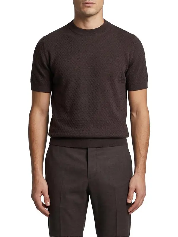PAOLO PECORA Textured Knit Crewneck Sweater - Brown