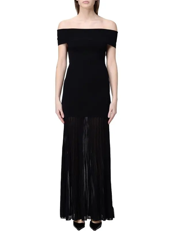 Michael Kors Long Pleated Off-the-shoulder Stretch Knit Gown - Black