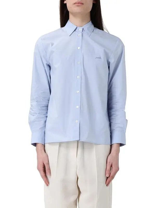 Pinko Cotton Shirt With Embroidered Logo - Blue