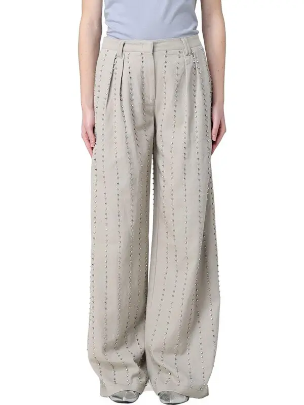 Pinko Embellished Wide-leg Cotton Trousers - Black