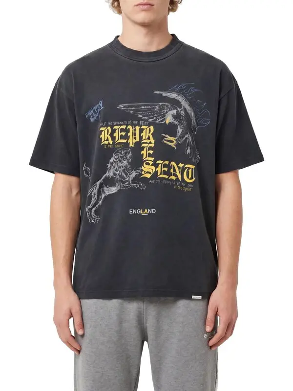 REPRESENT Relaxed Fit Cotton T-shirt With Graphic Print And Logo - Black