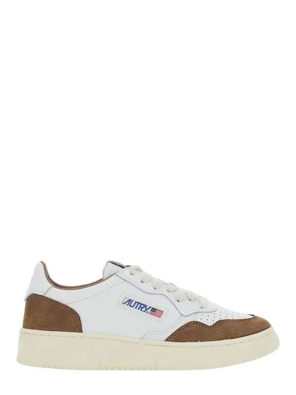 AUTRY Medalist Low Bi Leather Sneakers With Perforated Toe - Camel