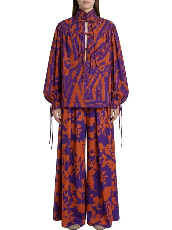 Dries Van Noten Abstract Print Cotton Blouse - Orange