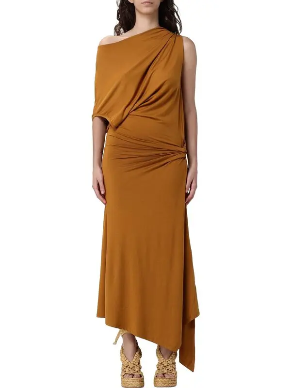 120% Lino Asymmetrical One-shoulder Maxi Dress - Leather