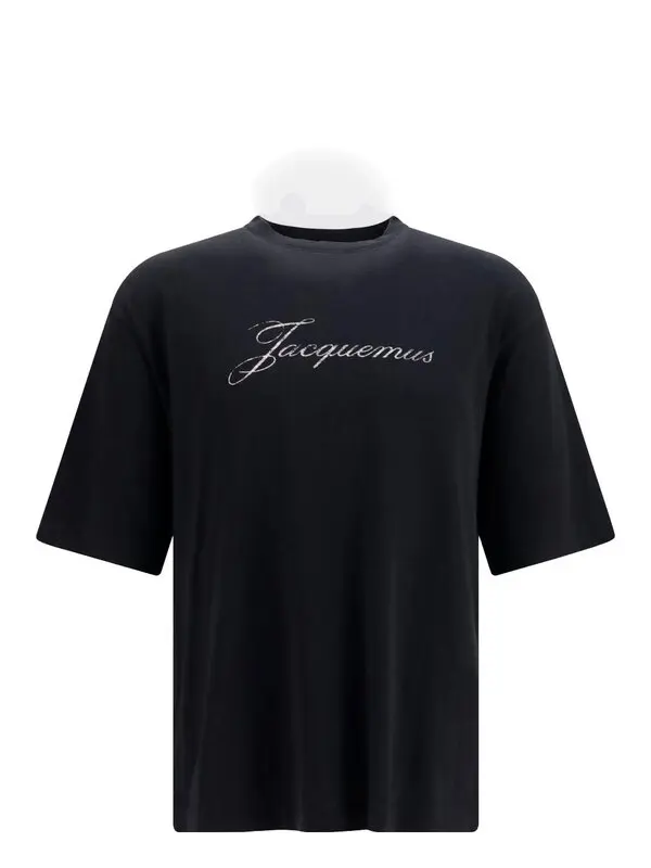 Jacquemus Crew Neck Cotton Blend T-shirt With Printed Contrast Logo - Black