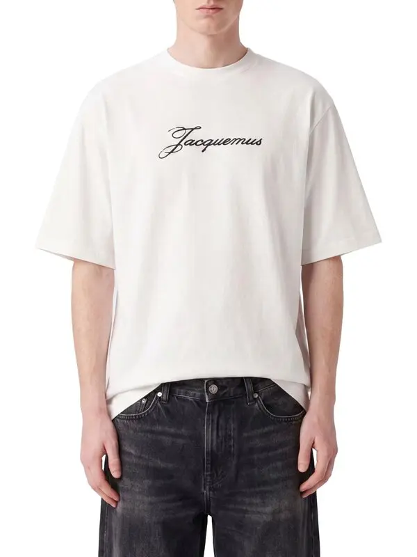 Jacquemus Crew Neck Cotton Blend T-shirt With Printed Contrast Logo - White