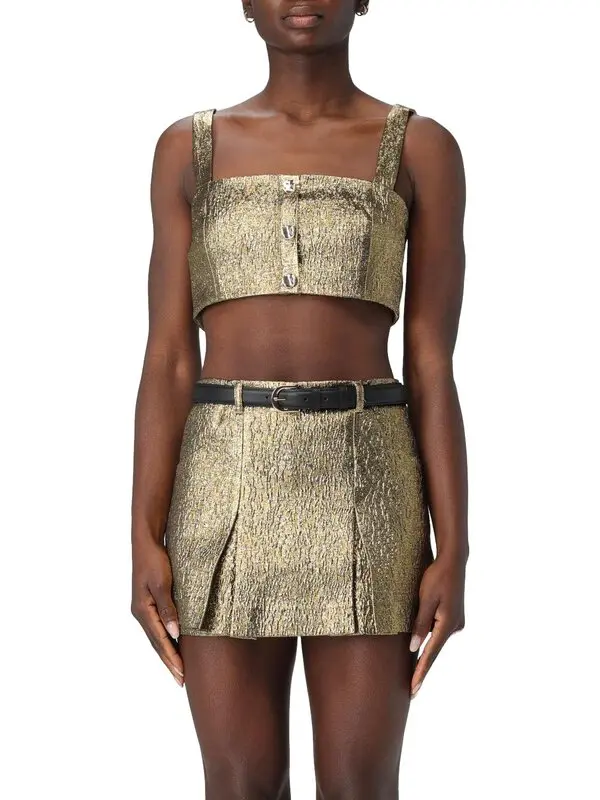 SELF-PORTRAIT Cropped Metallic Blouse - Gold