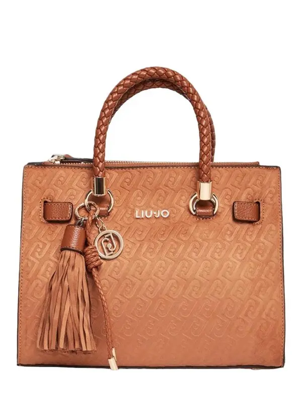 Liu Jo Embossed Monogram Faux Suede Handbag - Brown
