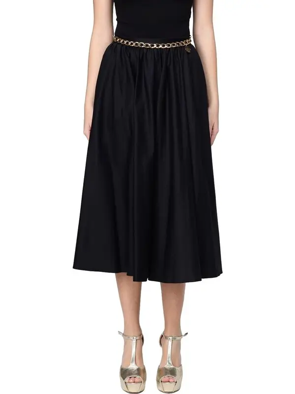 Elisabetta Franchi Cotton Midi Skirt With Chain Detail - Black
