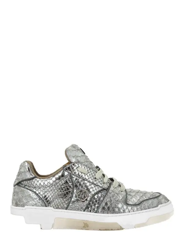 Philipp Plein Laminated Python Leather Low Top Sneakers - Silver