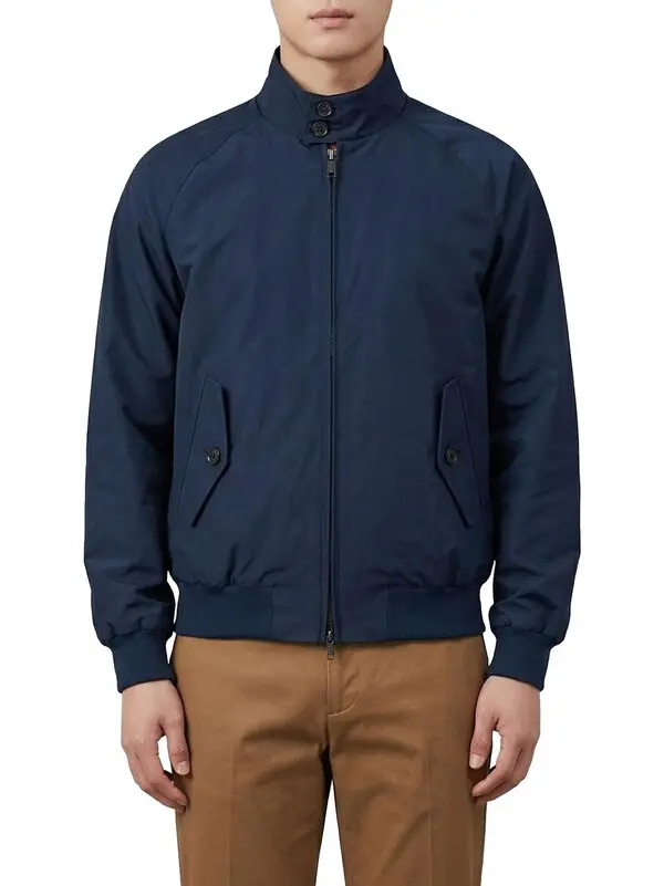 BARACUTA Cotton Blend Bomber Jacket - Navy