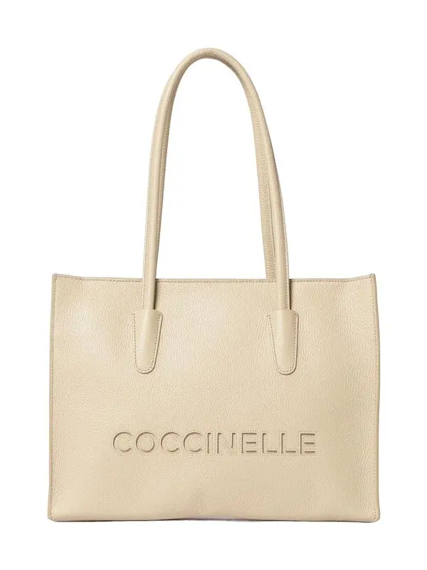 COCCINELLE Hammered Leather Shoulder Bag - Sand