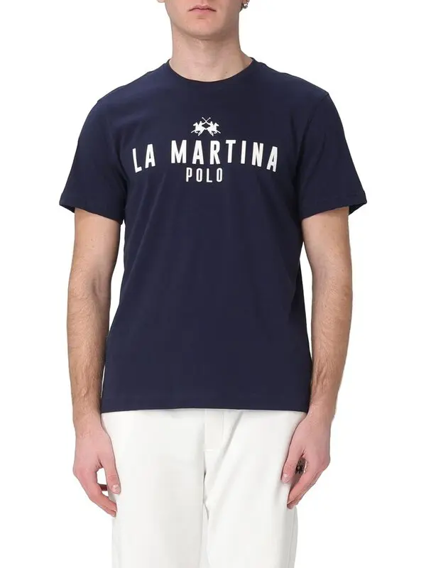 LA MARTINA Cotton T-shirt With Logo - Blue
