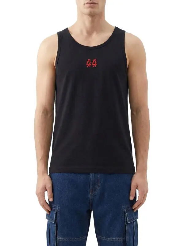 44 LABEL GROUP Stretch Cotton Tank Top With Embroidered Logo - Black