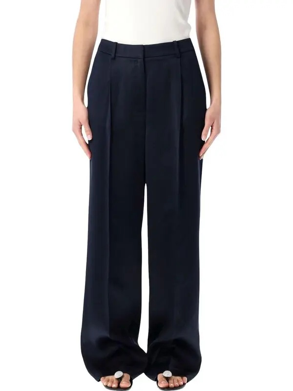 ANINE BING Viscose Wide Leg Trousers - Navy