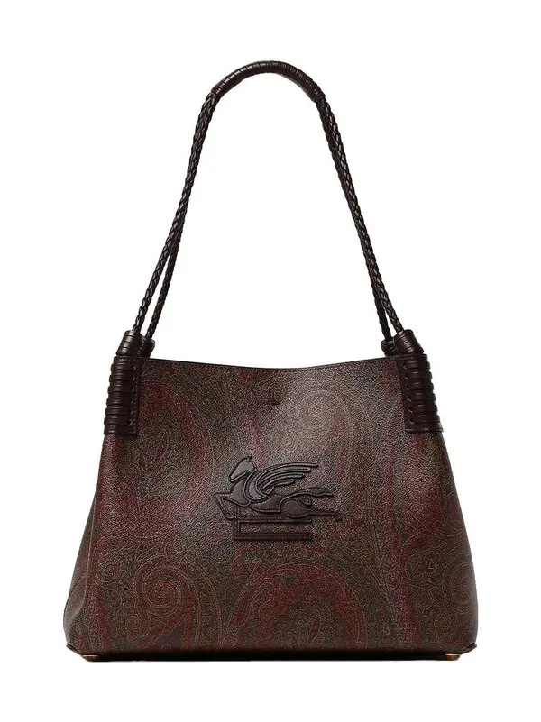 Etro Paisley Print Leather Shoulder Bag - Brown
