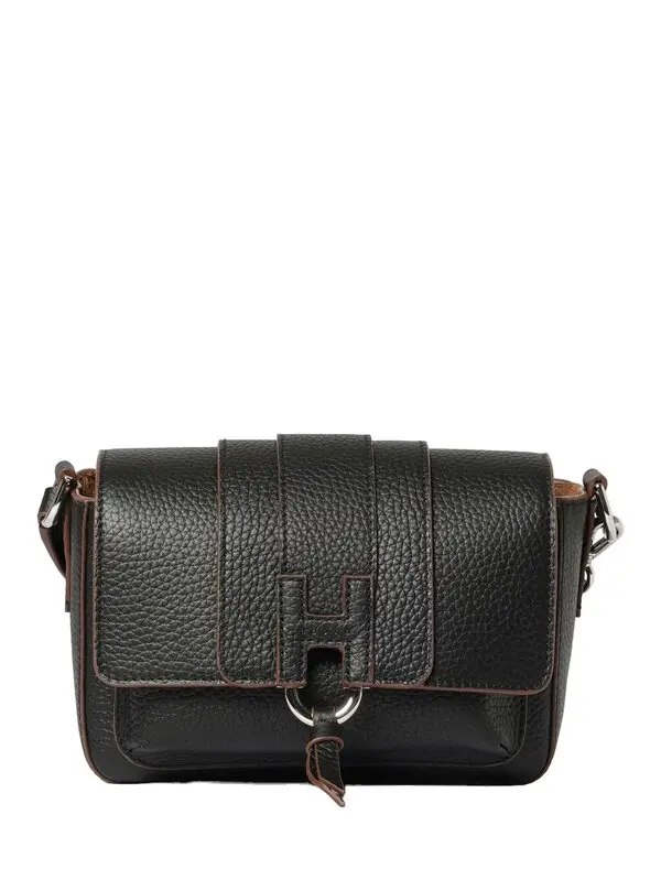 Hogan Grained Leather Flap Mini Crossbody Bag - Black