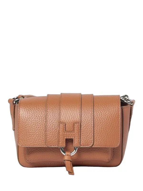 Hogan Grained Leather Flap Mini Crossbody Bag - Brown