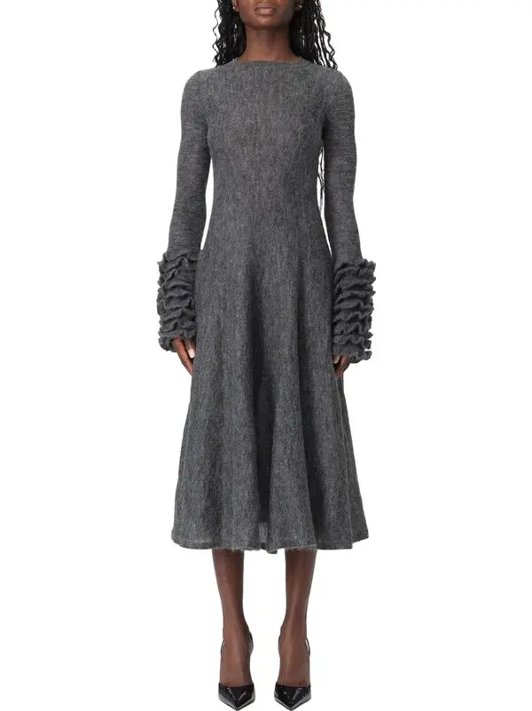 Alaïa Knit Dress With Ruffled Sleeves - Grey