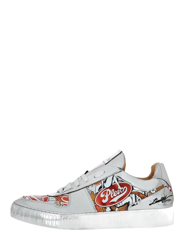 Philipp Plein Graphic Print Laminated Patent Leather Lace-up Low-top Sneakers - Silver