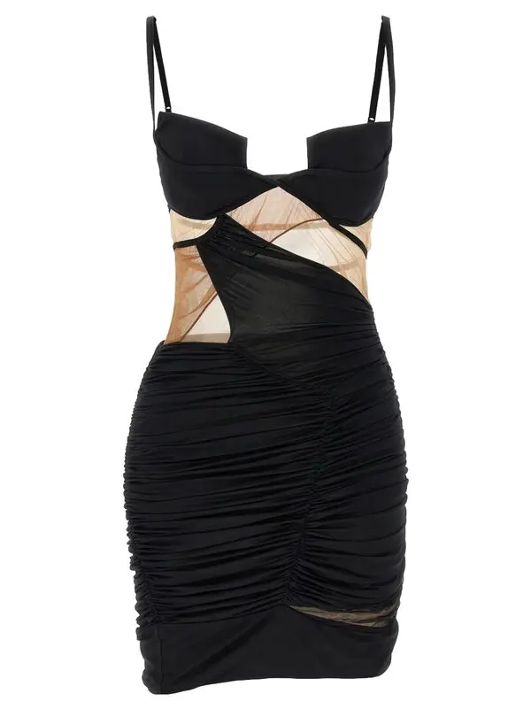 NENSI DOJAKA Asymmetrical Cut-out Ruched Dress - Black
