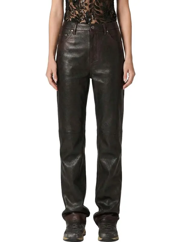 GOLDEN GOOSE Straight Leather Trousers - Burnt