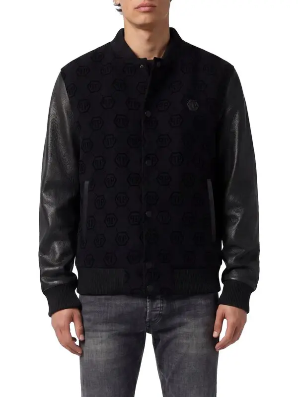 Philipp Plein Varsity Monogram Bomber Jacket - Black