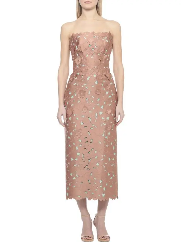 Costarellos Macramé Lace Midi Dress - Brown