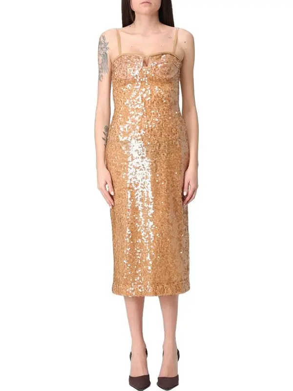 David Koma Embellished Sequined Midi Dress - Brown