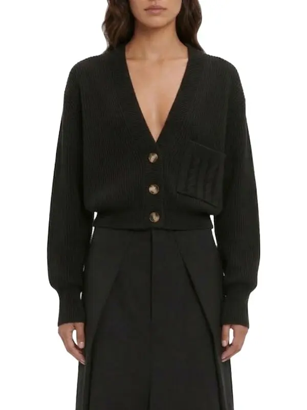 Victoria Beckham Wool Blend V-neck Cardigan - Black