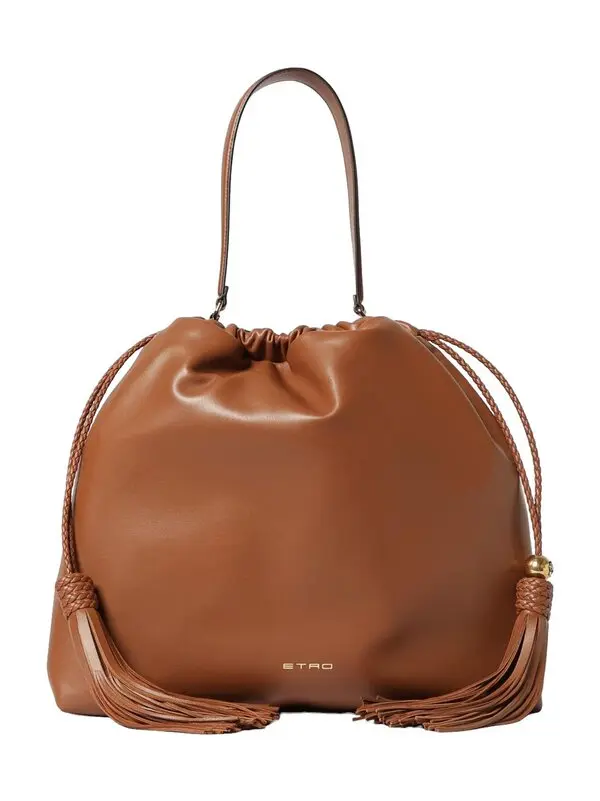 Etro Large Leather Shoulder Bag With Tassels - Brown