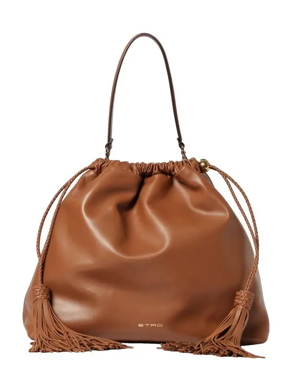 Etro Kalispera Large Leather Shoulder Bag With Tassels - Brown