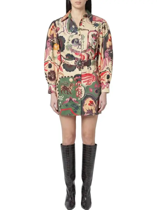 Farm Rio Artsy Surreal Land Organic Cotton Mini Shirt Dress - Multicolor