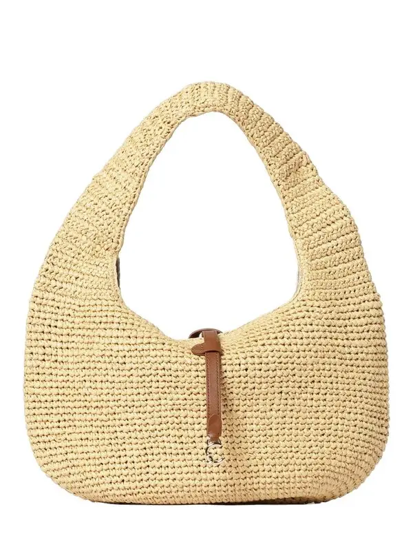 COCCINELLE Crochet Raffia Shoulder Bag - Brown