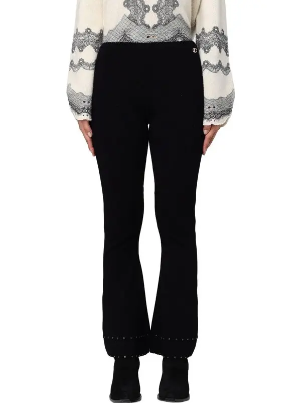 TWINSET Flared Trousers With Embellished Cuffs - Black