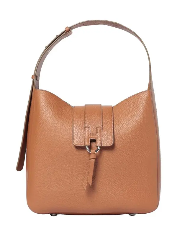 Hogan Grained Leather Hobo Shoulder Bag - Brown