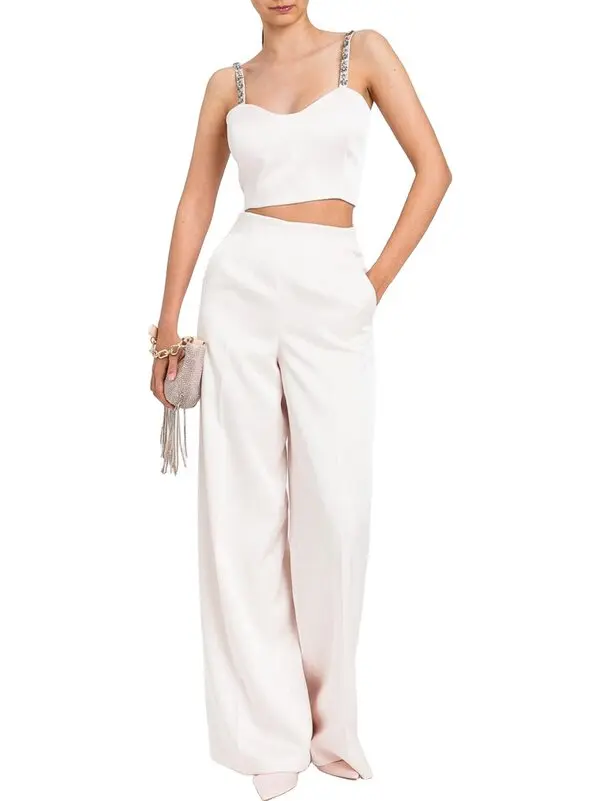 TWINSET Embellished Strap Cropped Satin Top - Pink
