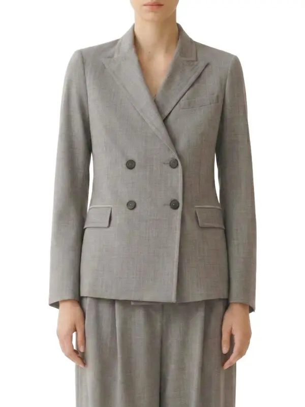 Fabiana Filippi Double-breasted Virgin Wool Blazer - Grey