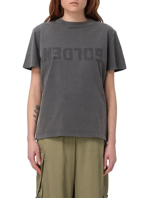 GOLDEN GOOSE Cotton T-shirts With Rhinestone Logo - Grey