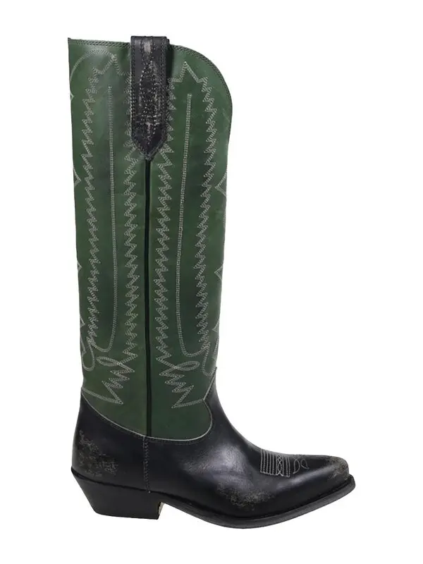 GOLDEN GOOSE Wish Star Embroidered Knee-high Leather Boots - Green