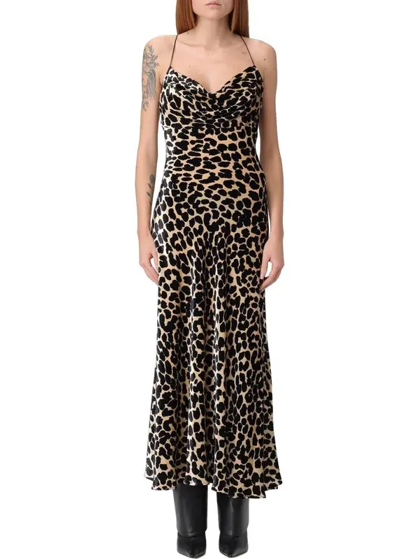 Balmain Leopard Print Cowl Neck Maxi Dress - Beige