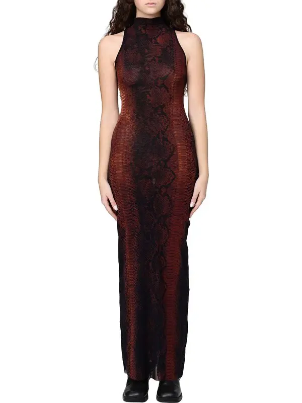 JEAN PAUL GAULTIER Snake Print High Neck Off-the-shoulder Maxi Dress - Brown