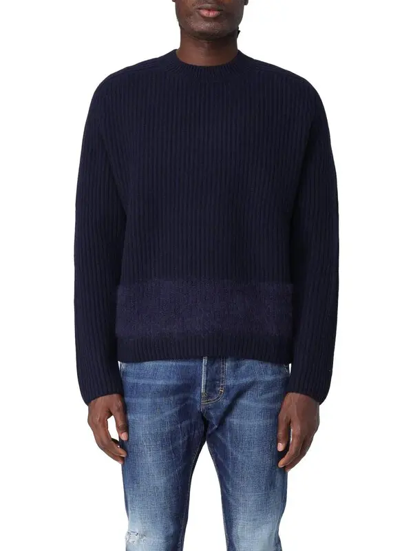Dsquared2 Ribbed Crew Neck Jumper With Contrast Panel - Navy