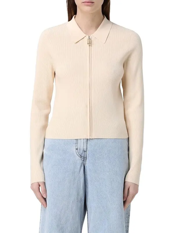 Victoria Beckham Ribbed Zip Polo Shirt - Beige