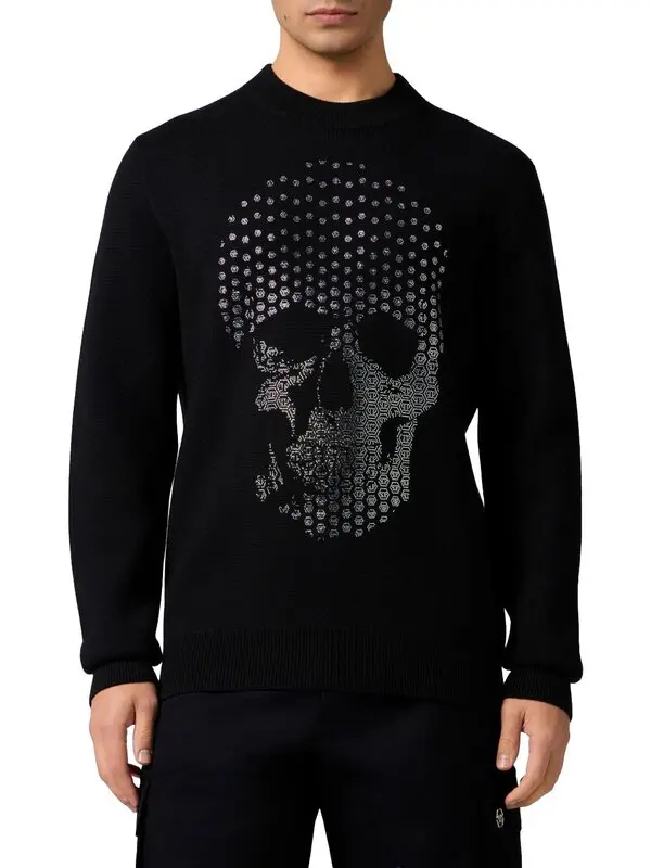 Philipp Plein Skull Embellished Crewneck Jumper - Black