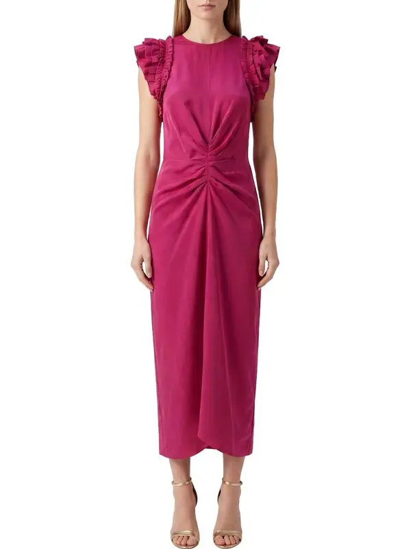 Isabel Marant Étoile Teriany Asymmetrical Ruffled Silk Midi Dress - Fuchsia