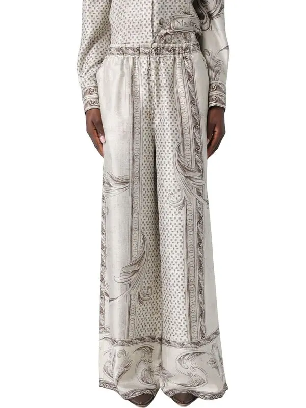 Max Mara Printed Wide Leg Trousers - Ivory
